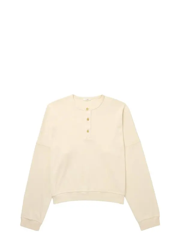 THE ROW Greto Ribbed Cotton-jersey Henley Sweatshirt - Neutrals