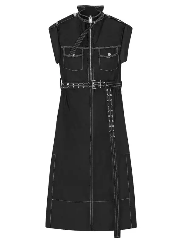 GANNI Cotton Belted Midi Dress - 099 Black