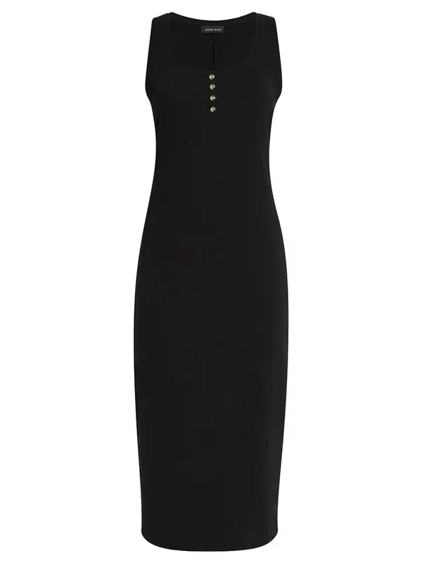 ANINE BING Ribbed Alessia Midi Dress - Black