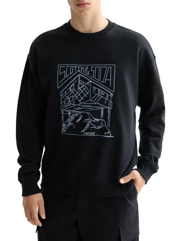 Scotch & Soda Embroidered Logo Cotton Crewneck Sweatshirt - Meteorite