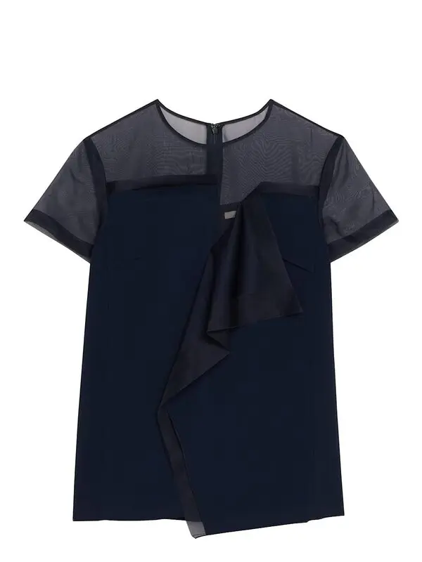 JASON WU Asymmetrical Drape Crepe Back Satin Top - Navy