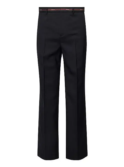 Gucci Logo-waistband Straight-leg Wool Trousers - Blue/red
