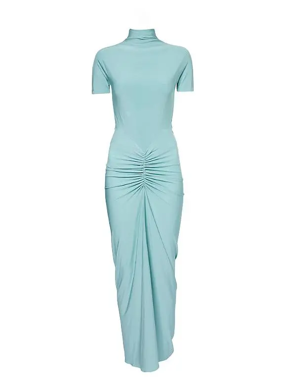 Alaïa Draped High-neck Maxi Dress - Bleu Ocean