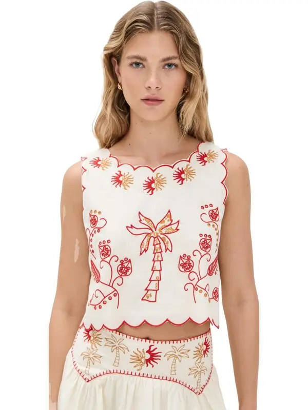 NEVER FULLY DRESSED Pollenca Embroidered Reversible Top - White