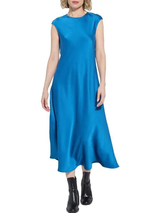 Lyssé Silvana Bias Cut Stretch Satin Midi Dress - Deep Sapphire