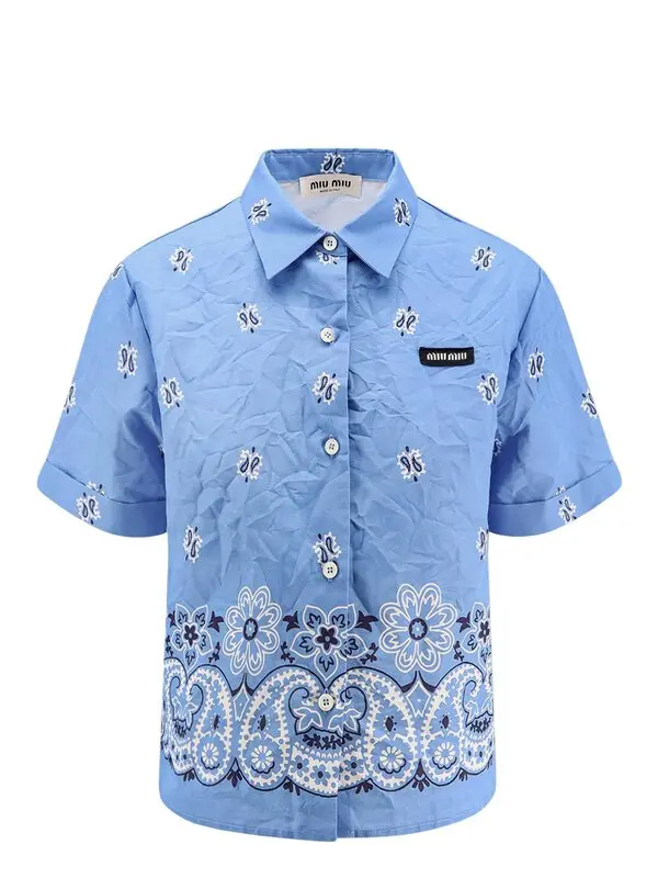 Miu Miu Bandana Cotton And Linen Shirt - Blue