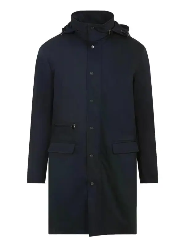 Kiton Button-up Hooded Coat - Blue