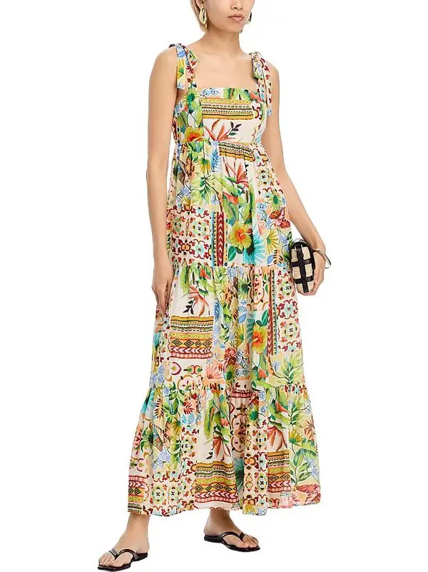Aqua Palm Tie Strap Maxi Dress Exclusive - Palm Multi
