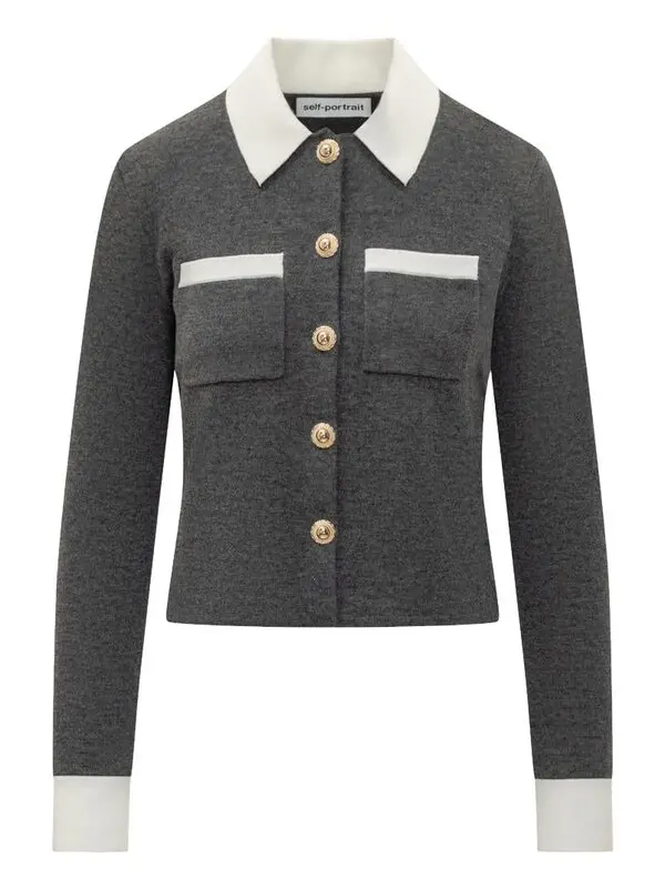 SELF-PORTRAIT Cardigan With Gold Button Details - Grey