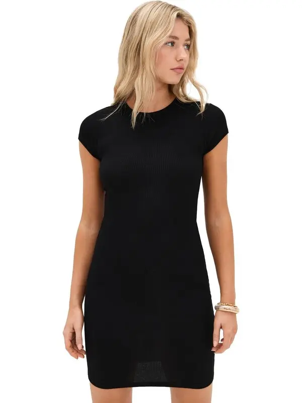 Enza Costa Silk Rib Cap-sleeve Mini Dress - Black