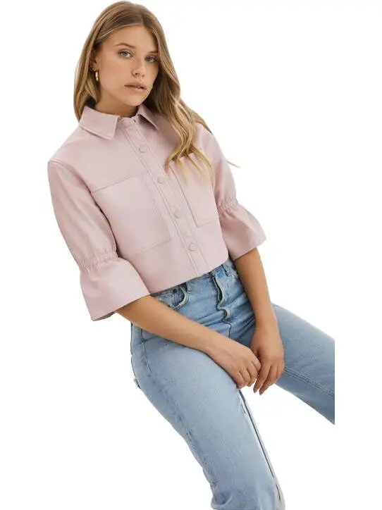 LAMARQUE Carolina Leather Ruffle Sleeve Jacket - Rose