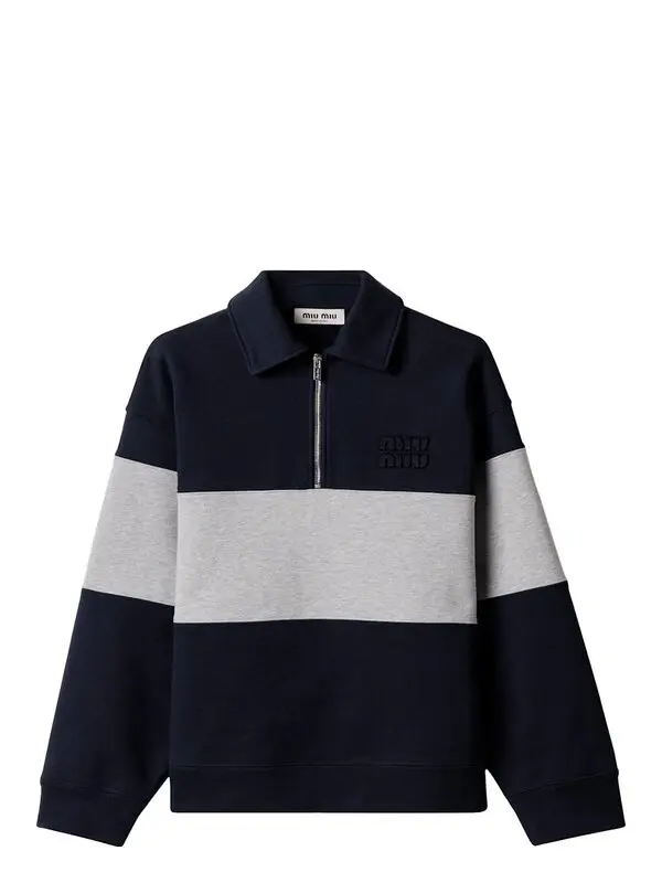 Miu Miu Stripe Quarter-zip Felpa Polo Shirt - Blu/grigio