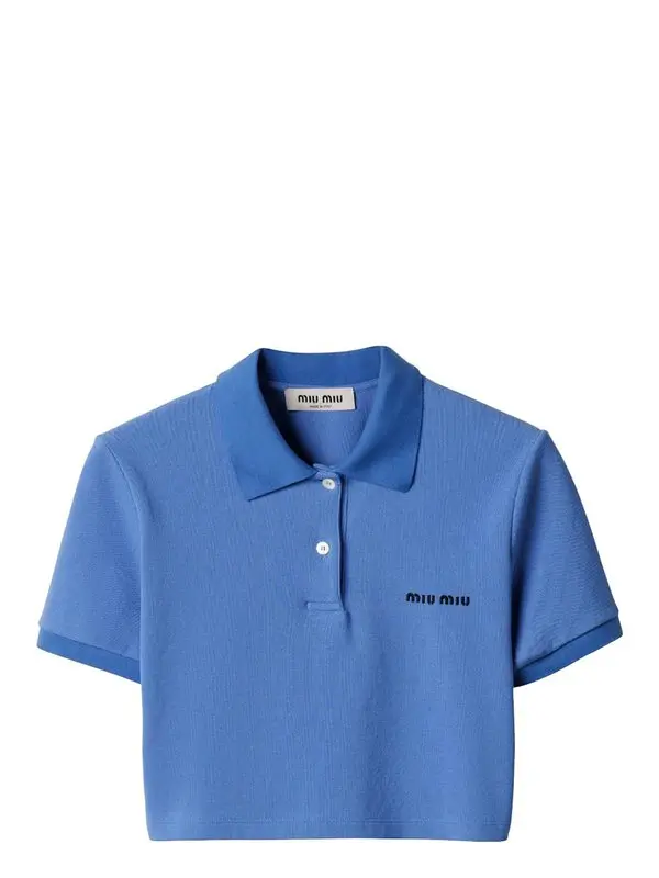Miu Miu Cotton Piqué Cropped Polo - Pervinca