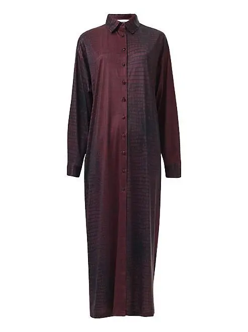 LEEM Abstract-print Relaxed-fit Maxi Shirt - Purple