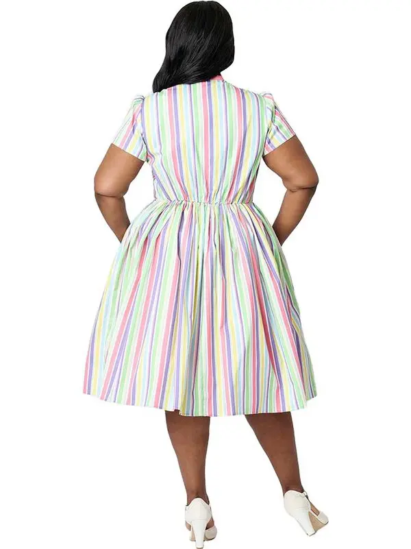 Unique Vintage Cora Swing Dress - Multicolor Stripe