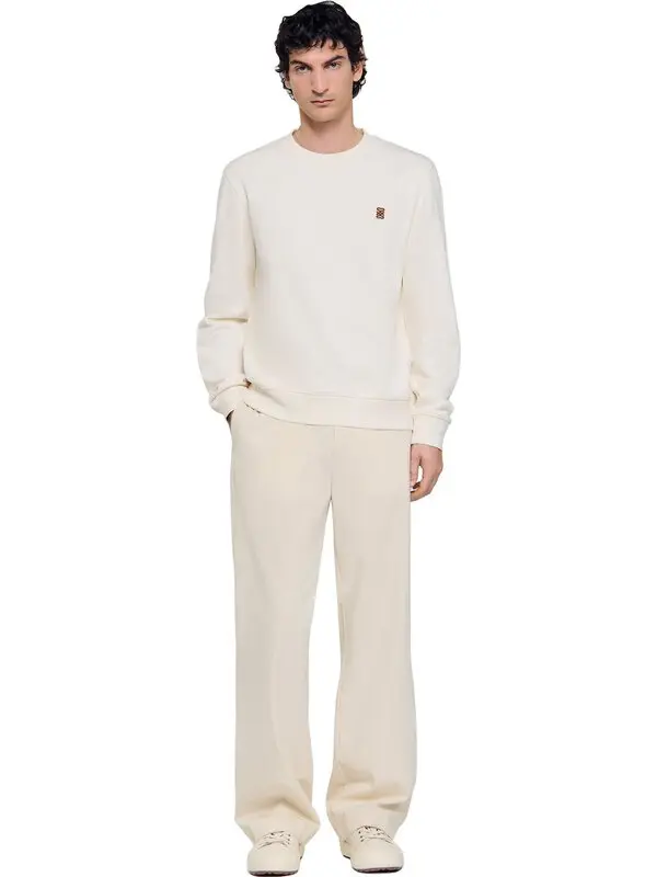 Sandro Oversized Sweatshirt With Leather Patch - Butter Cream