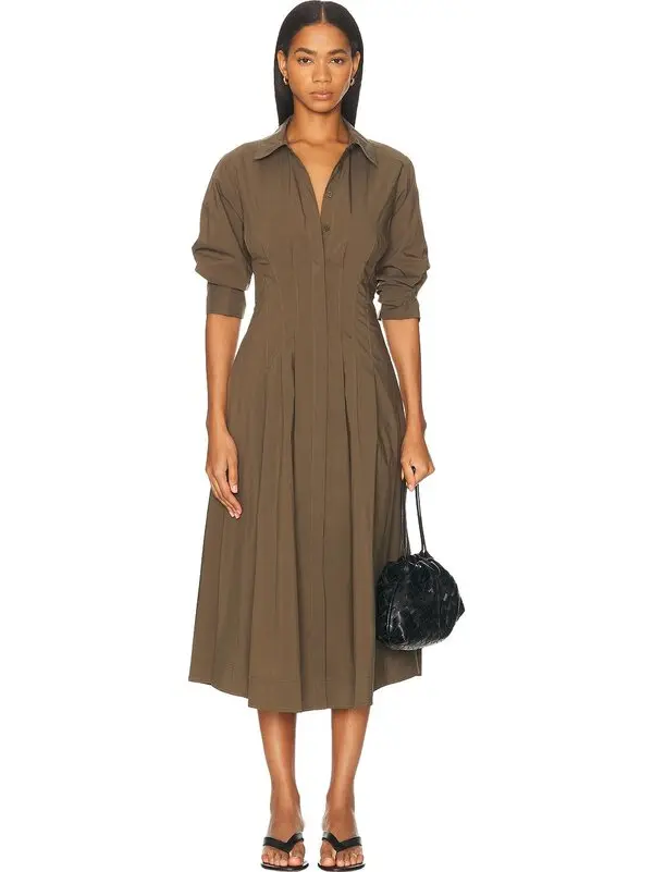 Simkhai Jazz Pintuck Midi Dress - Faded Olive