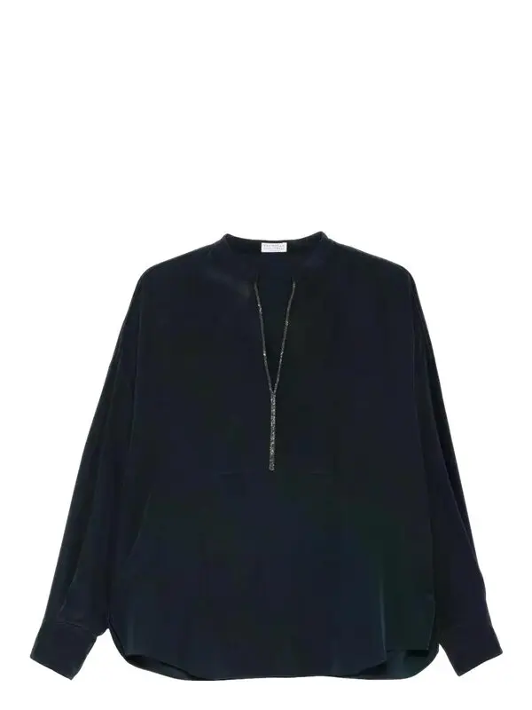 Brunello Cucinelli Monili-embellished Silk Top - Blue