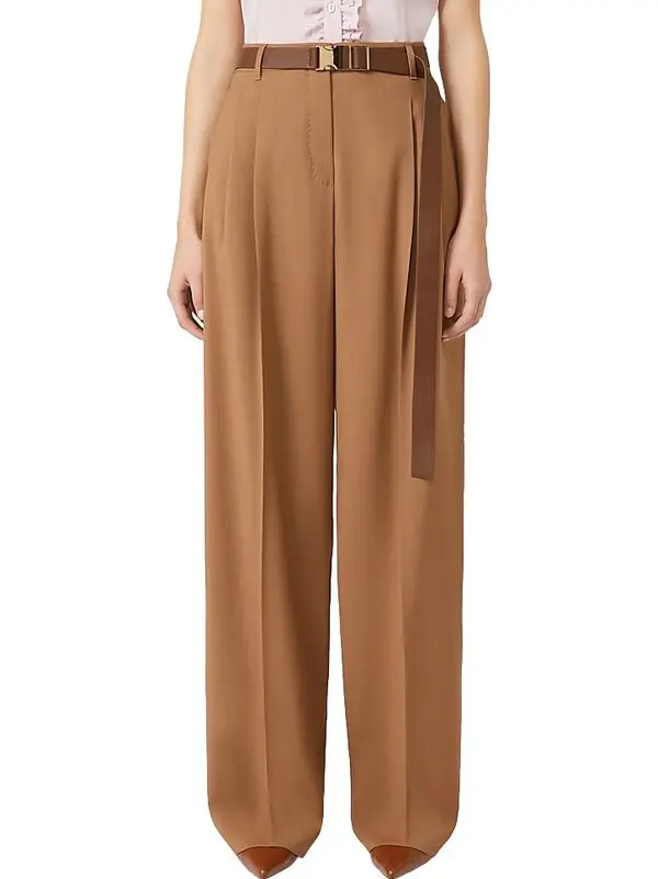 MAX MARA STUDIO Bergamo Belted Wool Pants - Hazelnut Brown