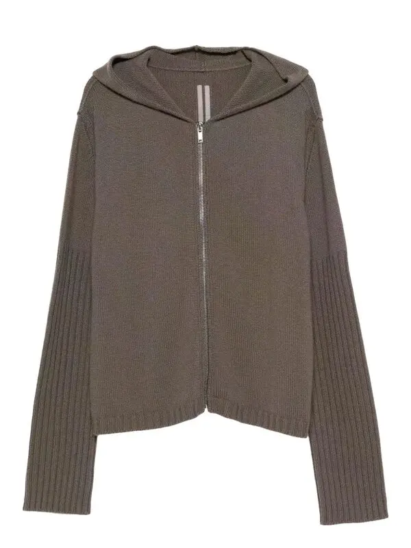 Rick Owens Hooded Ribbed-cuff Cashmere Cardigan - Grey
