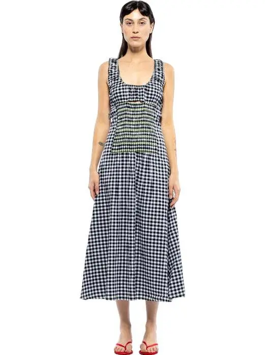 TOIT VOLANT Bella Smocked Maxi Dress - Black & White Gingham