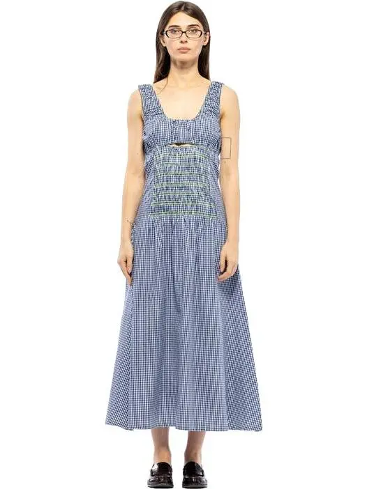 TOIT VOLANT Bella Smocked Maxi Dress - Navy & White Gingham