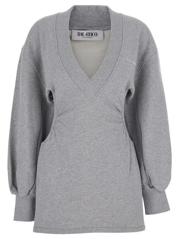 Attico Mini Dress With Logo - Grey