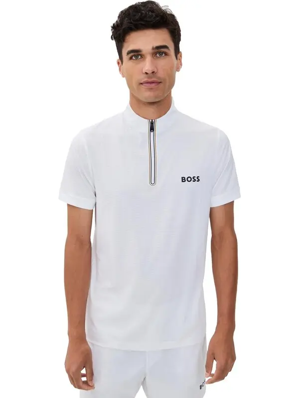 Hugo Boss Polo Shirt With Quarter Zip - White