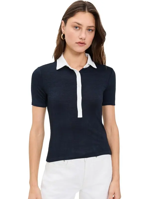 Rag & Bone Knit Button Short Sleeve Polo - Navy Multi
