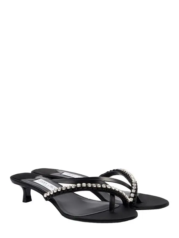 JIMMY CHOO Dila 35 Leather And Satin Thong Sandals - Black