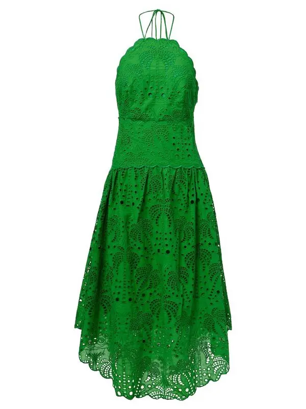Farm Rio Embellished Cotton Midi Dress - Green