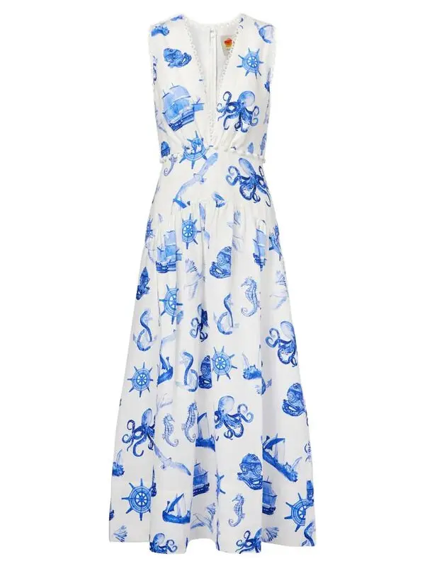 Farm Rio Printed Linen Midi Dress - White