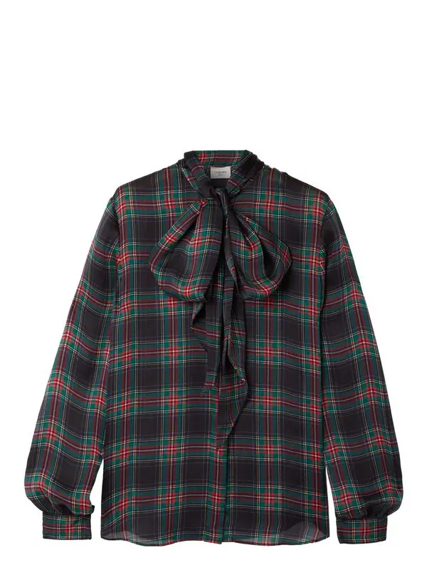 Saint Laurent Pussy-bow Checked Blouse - Multi