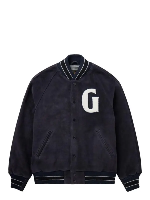 Golden Bear Logo-appliquéd Suede Varsity Jacket - Blue