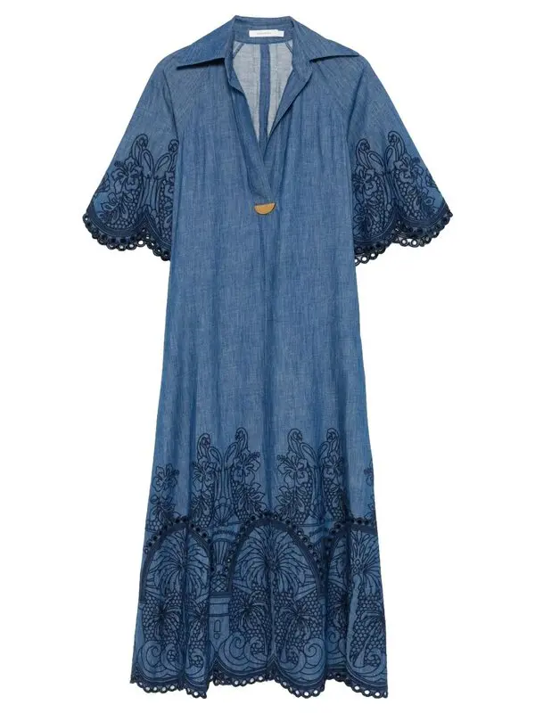 Zimmermann Coco Embroidered Denim Dress - Blue