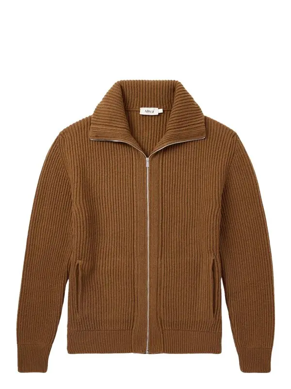 Altea Ribbed Wool Zip-up Cardigan - Brown