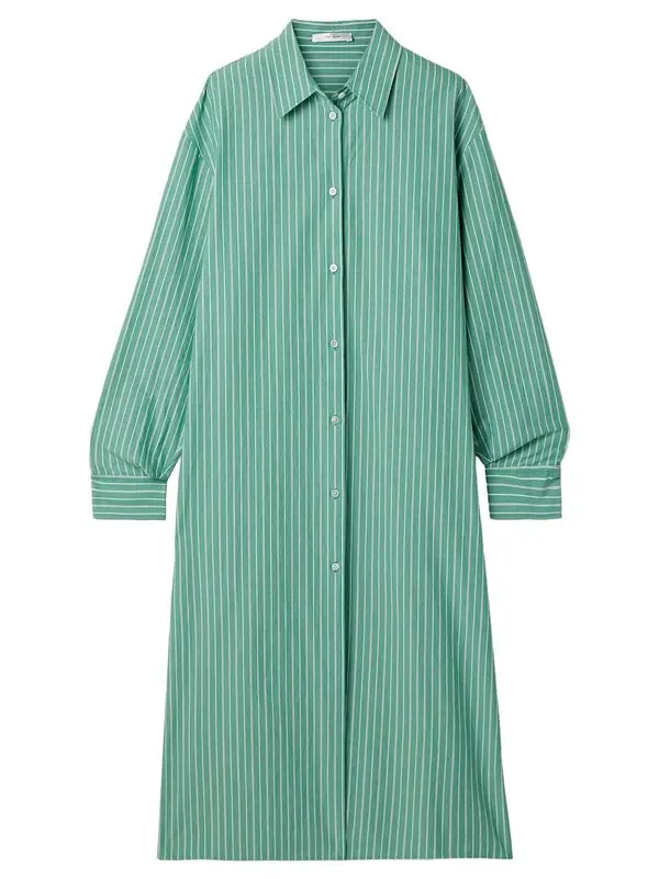 THE ROW Chihiro Striped Cotton-poplin Midi Shirt Dress - Green