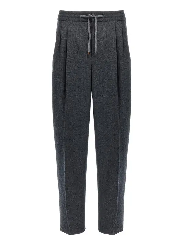 Brunello Cucinelli Flat Front Pleated Trousers - Gray