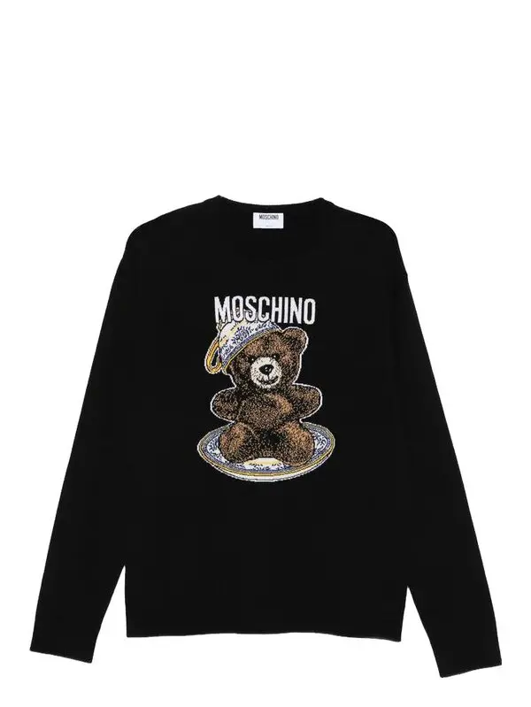 Moschino Sweater With Teddy Bear Intarsia Knit - Black