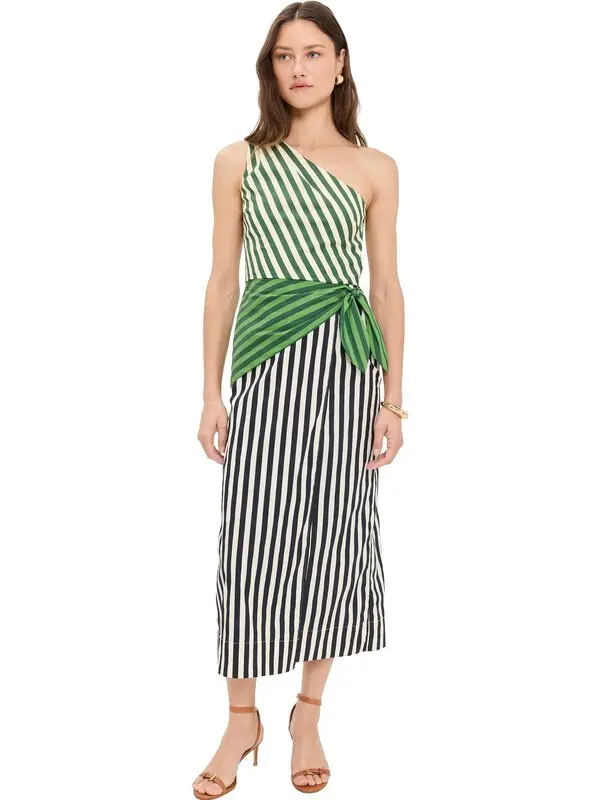 SIMONMILLER Belem Poplin Midi Dress - Green Multi Stripe Combo
