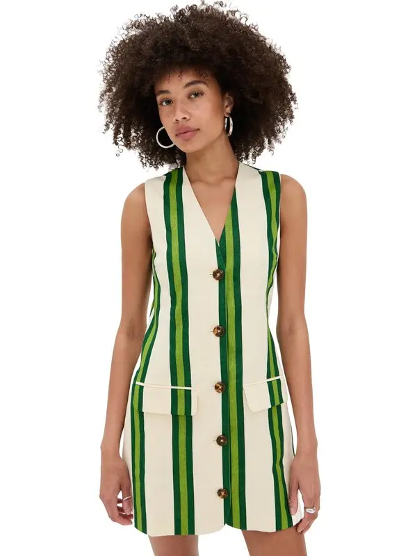 SIMONMILLER Striped Linen Mini Dress - Cream/green Stripe