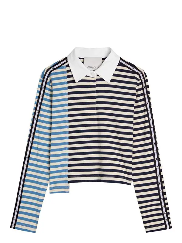 3.1 Phillip Lim Patchwork Cotton Polo Top - Stripe