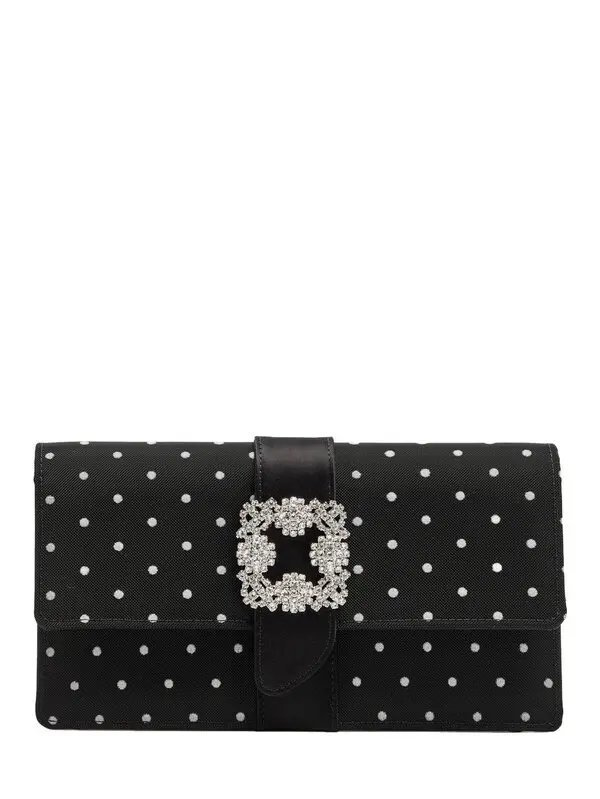 Manolo Blahnik Polka Dot Satin And Mesh Clutch - Black