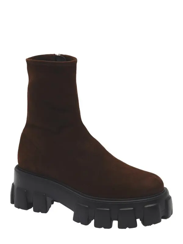 Prada Monolith Lug Sole Bootie - Moro