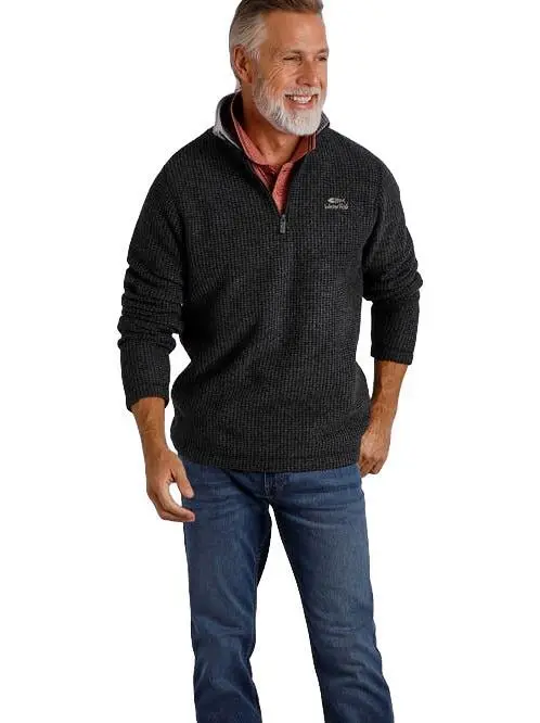 WEIRD FISH Newark 1/4 Zip Grid Fleece - Washed Black