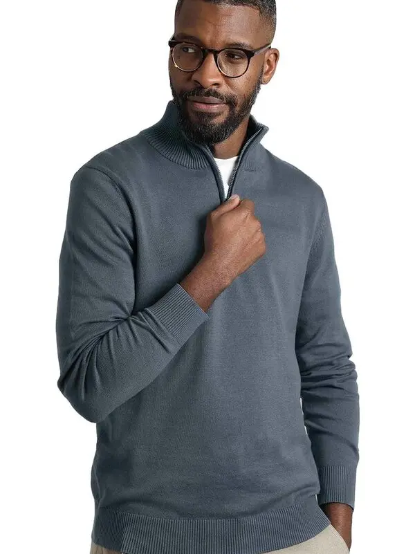 WEIRD FISH Baxter Fine Knit Quarter Zip Jumper - Blue Mirage