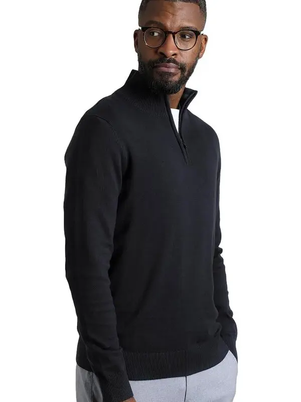 WEIRD FISH Baxter Fine Knit Quarter Zip Jumper - Navy