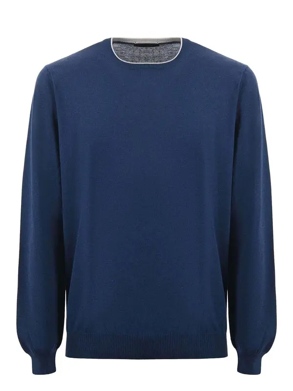 FAY Cotton Yarn Sweater - Blu Melange