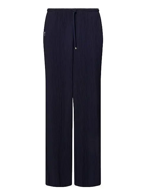 THE COUTURE CLUB Plisse Wide-leg Woven Trousers - Navy