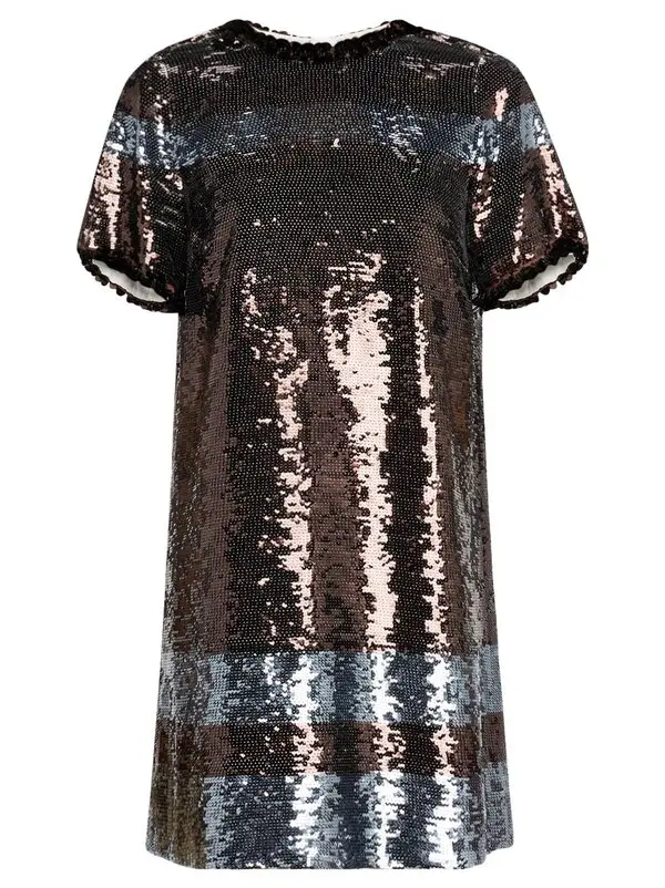 Dorothee Schumacher Sequin Striped Mini T-shirt Dress - Dark Brown Blue